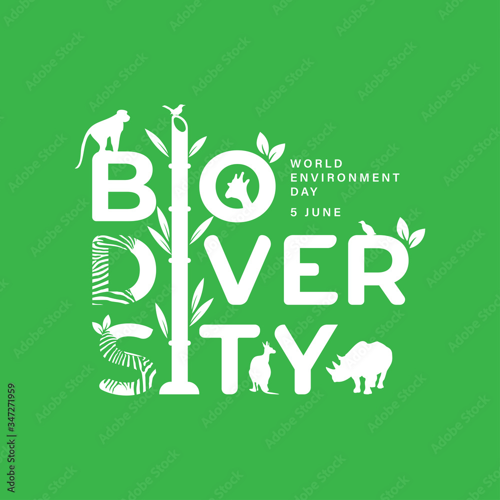 BIODIVERSITY typography design with green color for environment day ...