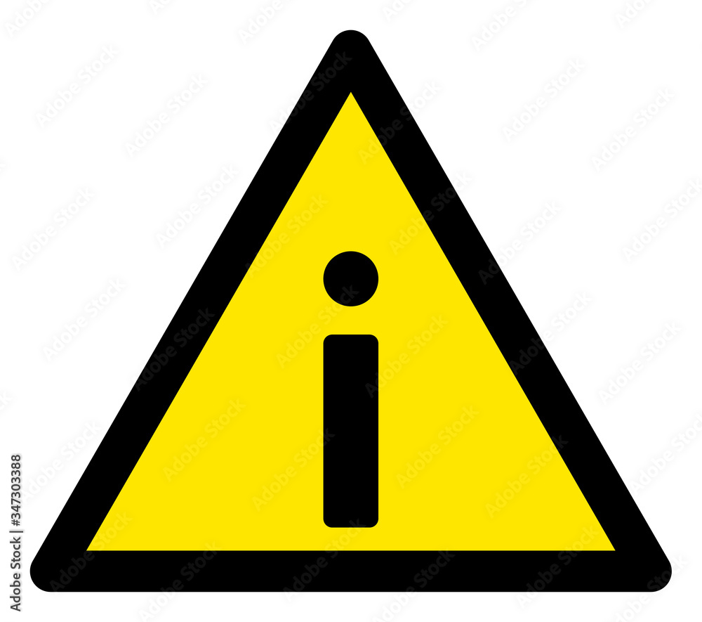 Vector info flat warning sign. Triangle icon uses black and yellow ...