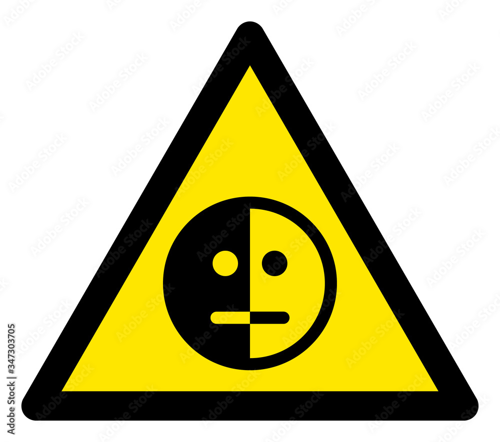 Vector bipolar disorder flat warning sign. Triangle icon uses black and ...