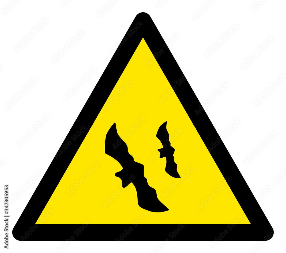 Vector flying bats flat warning sign. Triangle icon uses black and ...
