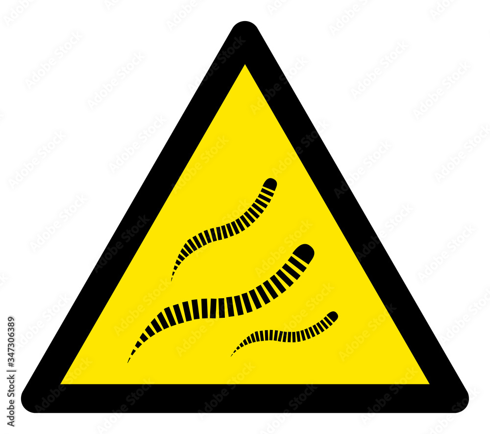 Vector helminth worms flat warning sign. Triangle icon uses black and ...
