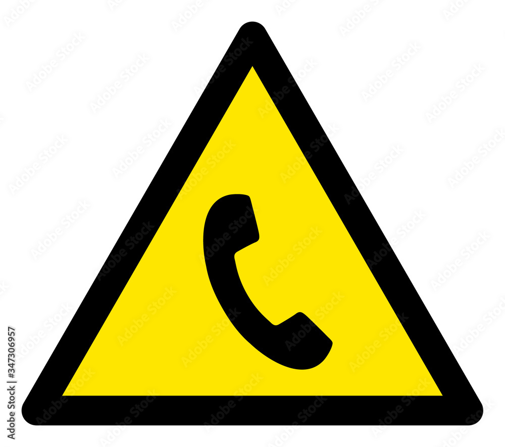 Vector phone flat warning sign. Triangle icon uses black and yellow ...