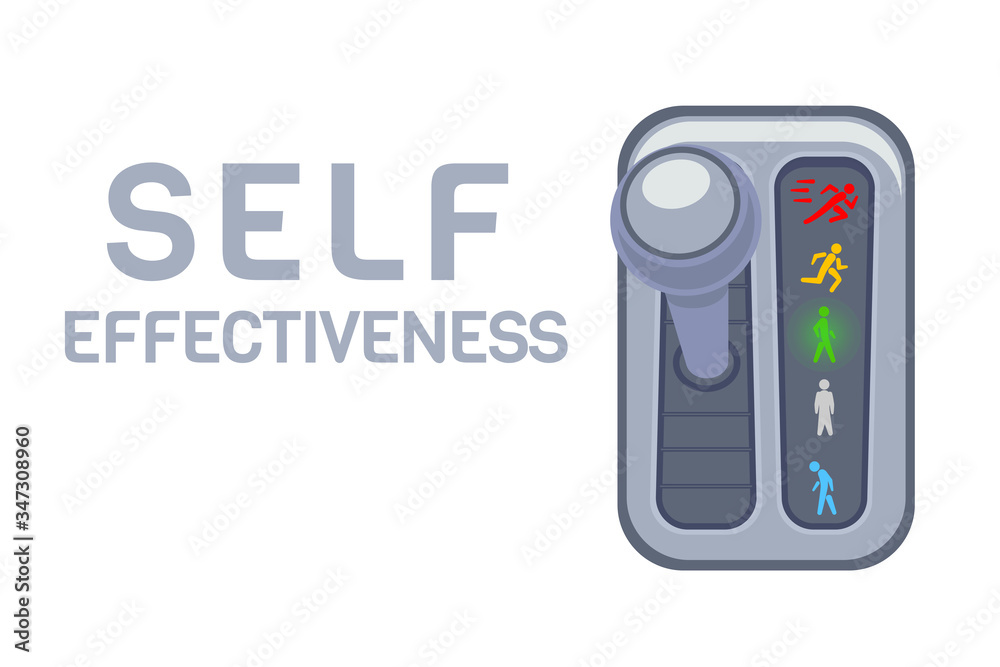 Self effectiveness level gear box over white background, concept poster ...
