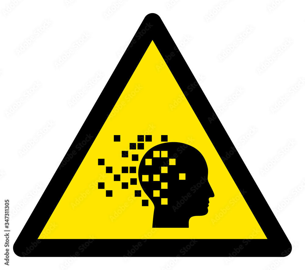 Vector brain destruction flat warning sign. Triangle icon uses black ...