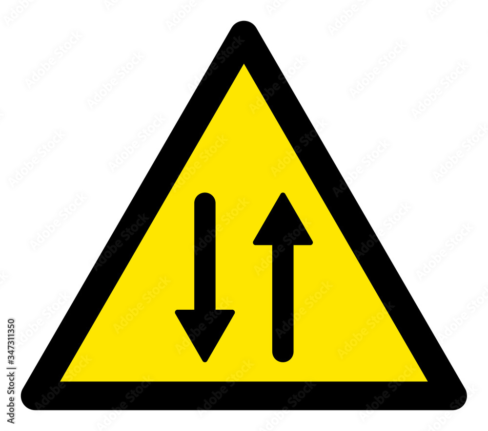 Vector vertical exchange flat warning sign. Triangle icon uses black ...