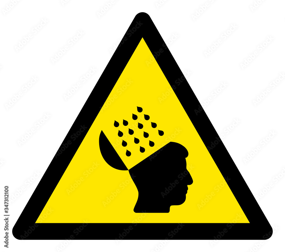 Vector brain wash flat warning sign. Triangle icon uses black and ...