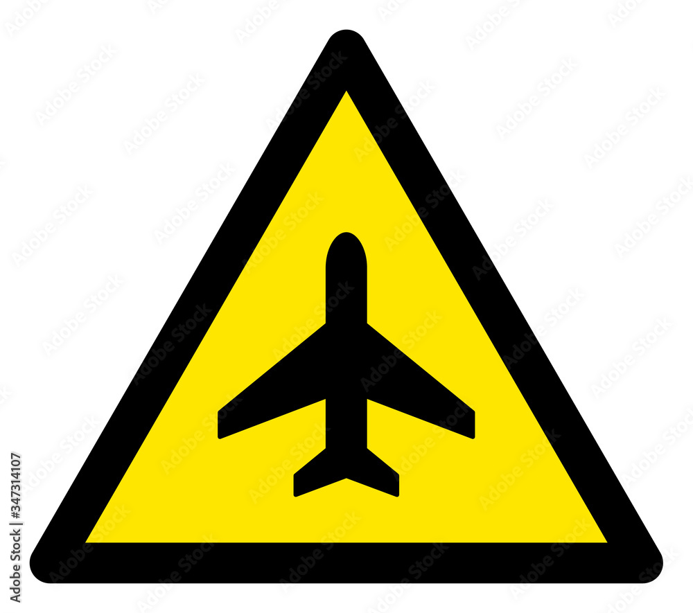 Vector aircraft flat warning sign. Triangle icon uses black and yellow ...