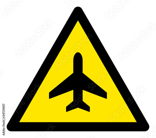 Vector aircraft flat warning sign. Triangle icon uses black and yellow ...