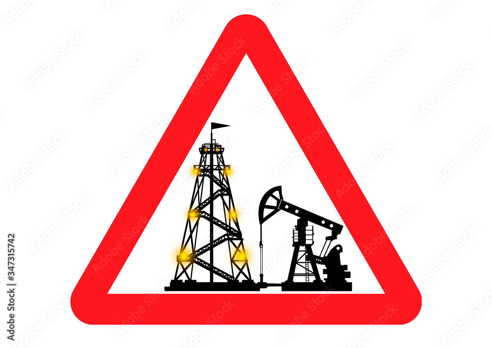 Symbols of the oil industry. Red triangle as a symbol of approaching ...