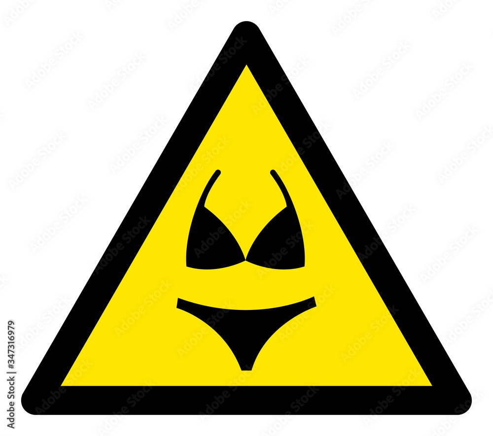 Vector bikini flat warning sign. Triangle icon uses black and yellow ...