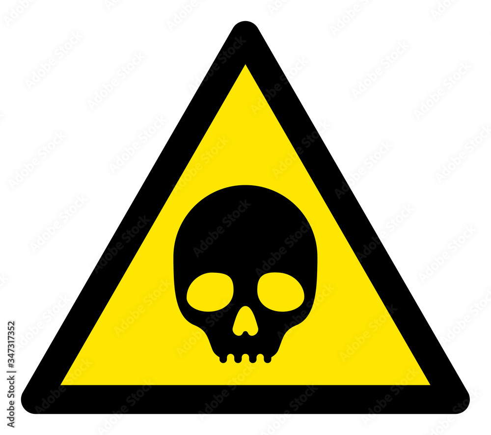 Vector skull flat warning sign. Triangle icon uses black and yellow ...