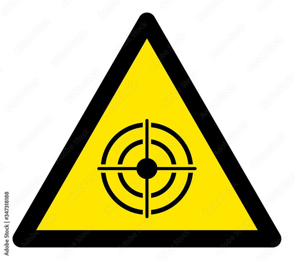 Vector target flat warning sign. Triangle icon uses black and yellow ...