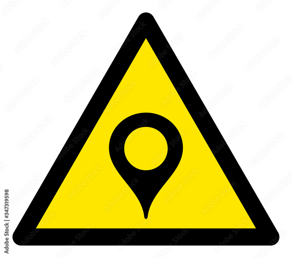 Vector map pointer flat warning sign. Triangle icon uses black and ...