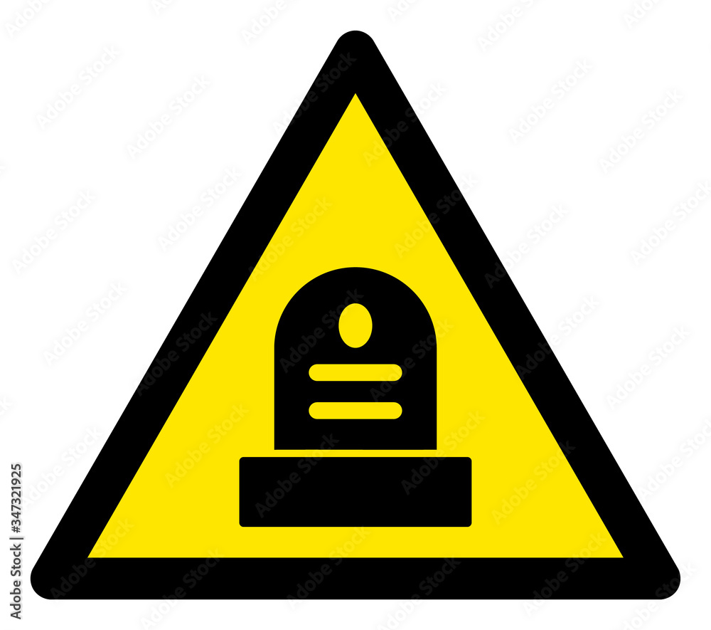 Vector cemetery flat warning sign. Triangle icon uses black and yellow ...
