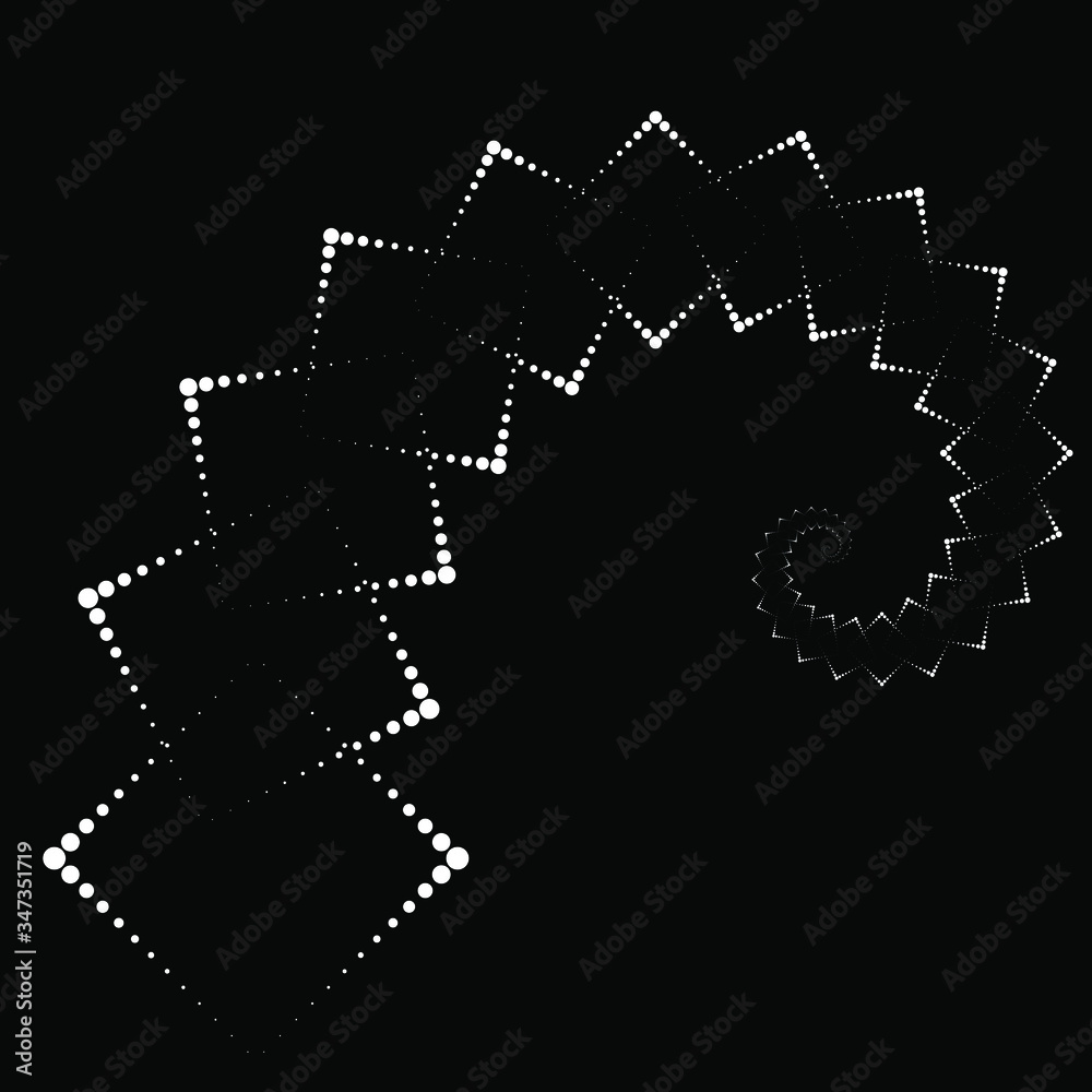 White abstract square spiral shape. Halftone dots. Geometric art ...