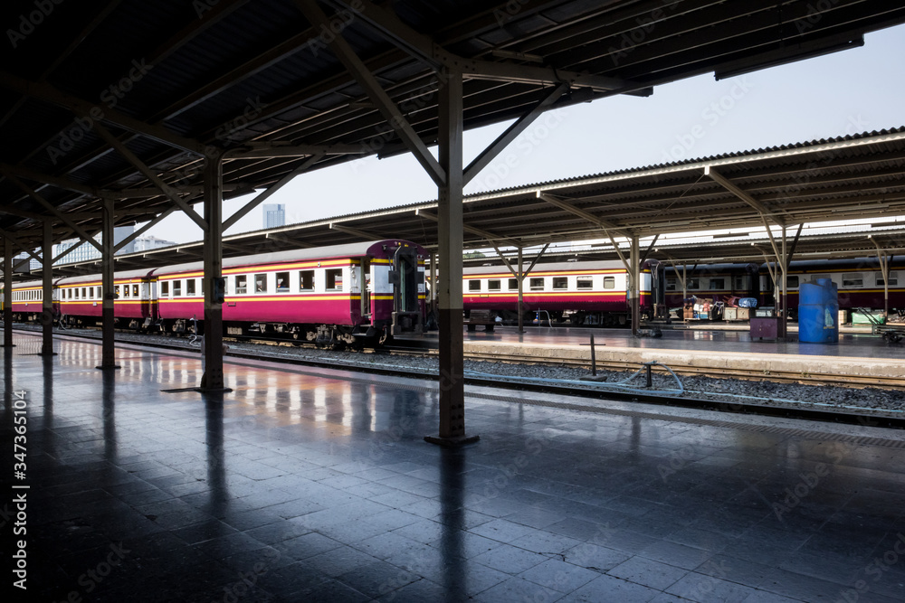 vintage train. diesel locomotive train stop at public station. old ...