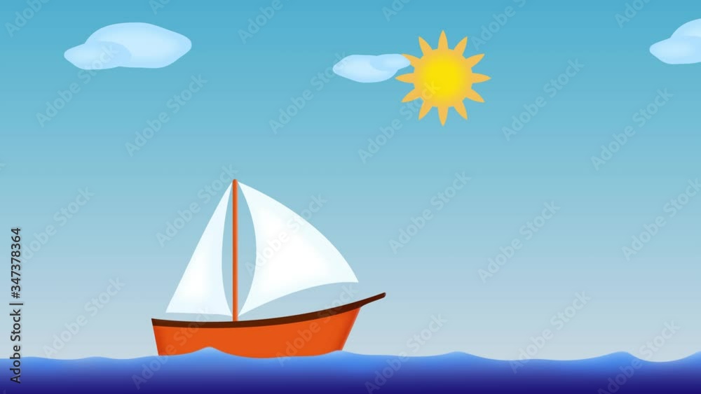 Looping animation. Ship sailing in the ocean. Cartoonish animation of a ...