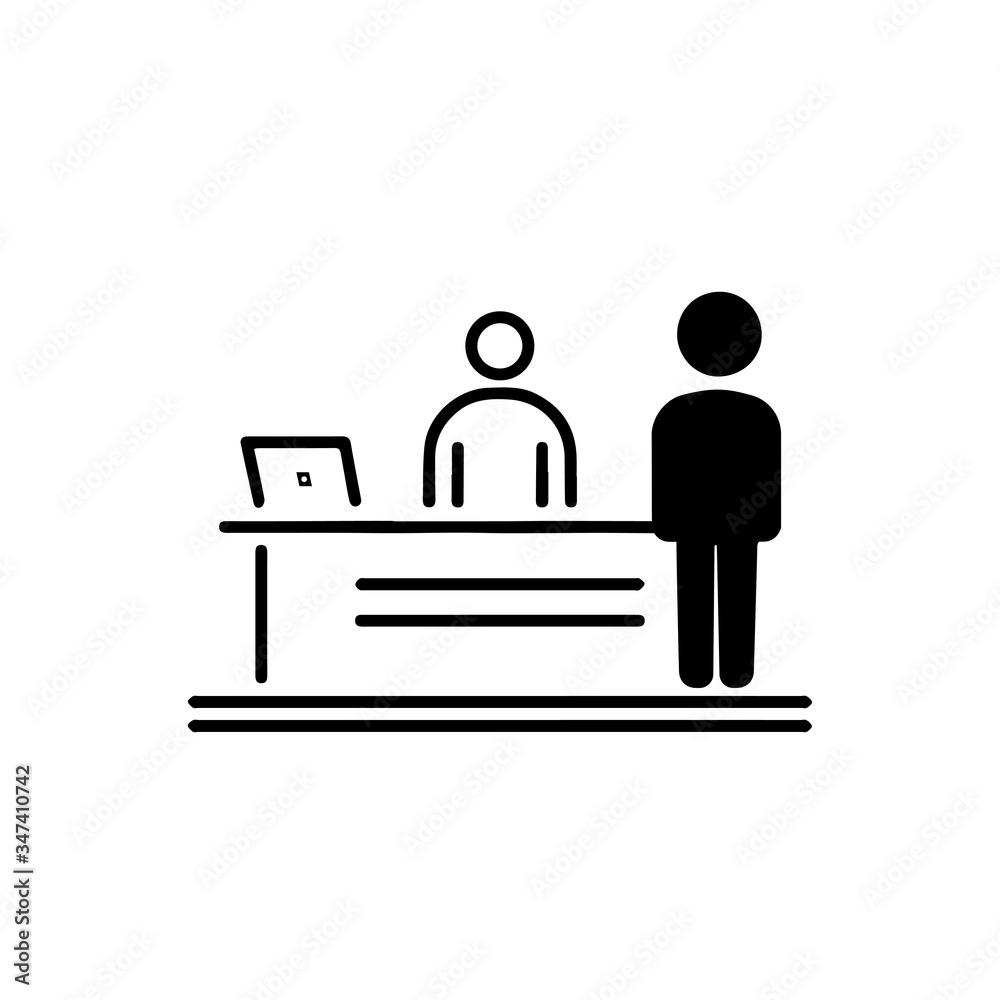 Registration desk vector , Customer service desk icon , Ticket counter ...