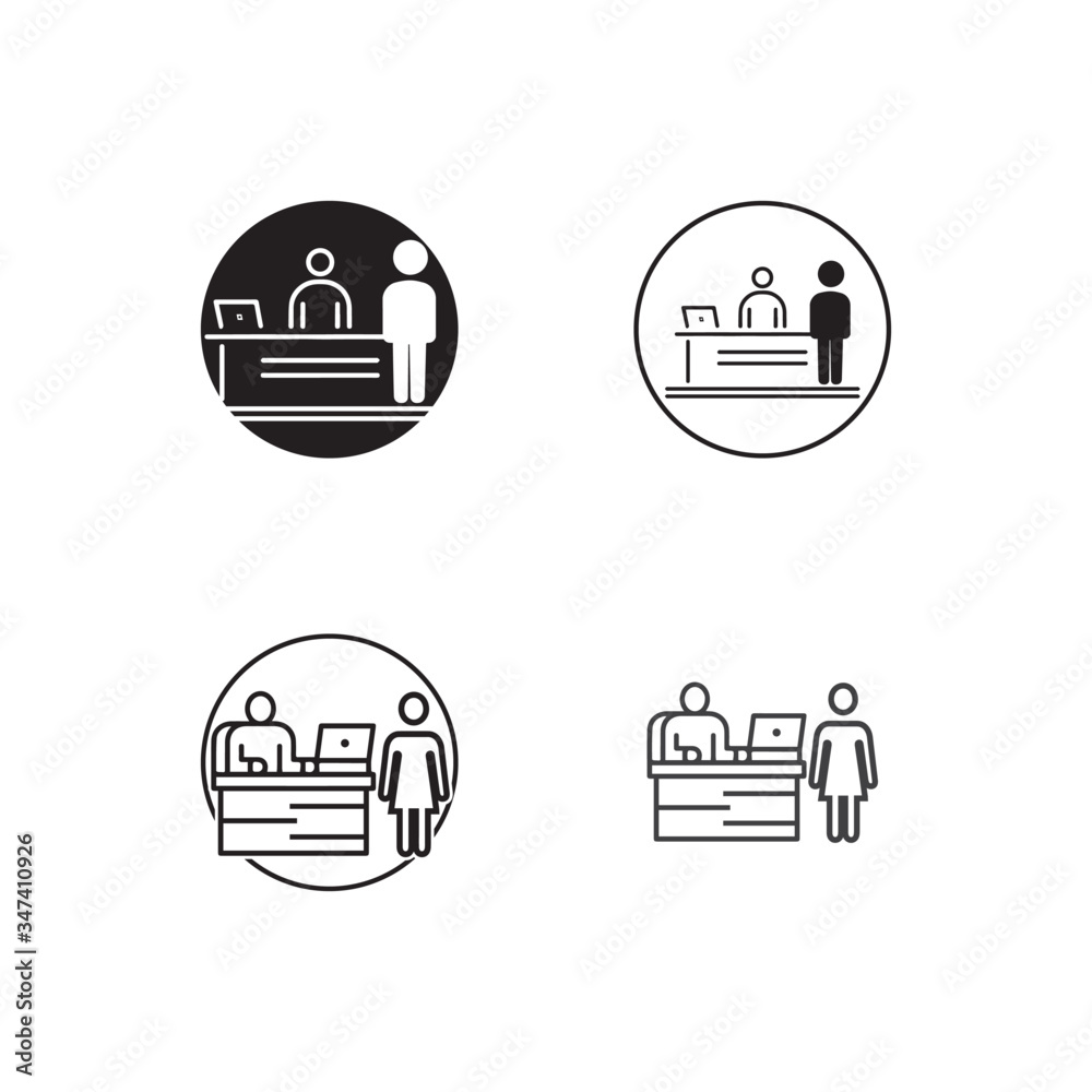 Registration desk vector , Customer service desk icon , Ticket counter ...