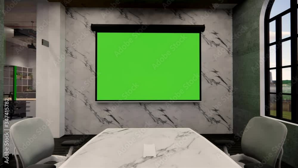 3d illustration animation, a seamless panorama of the room and office ...