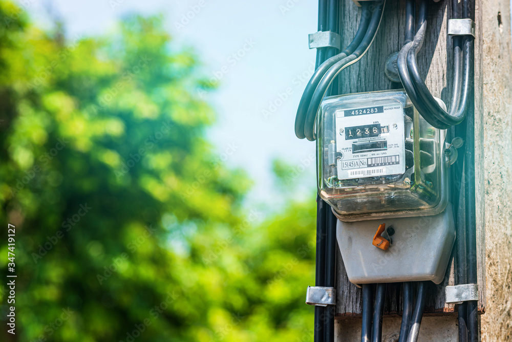 Electricity meter, current meter On cement posts, electric power for ...