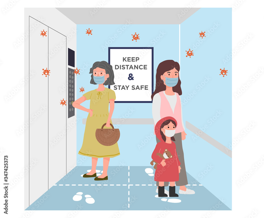 Social distancing concept. Senior Family 3 generations with masks in ...