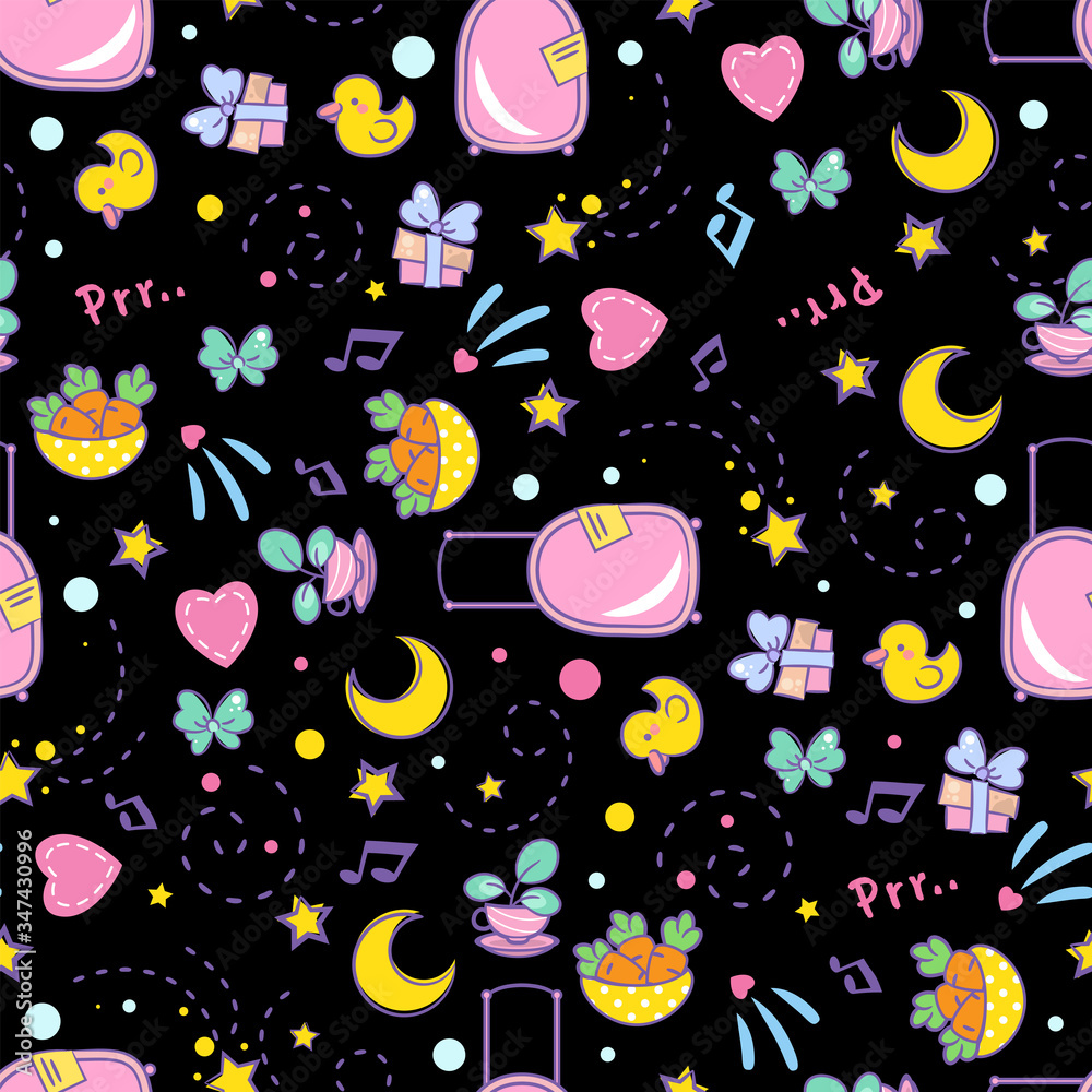 Vector cartoon seamless pattern. Kawaii background with sweet elements ...