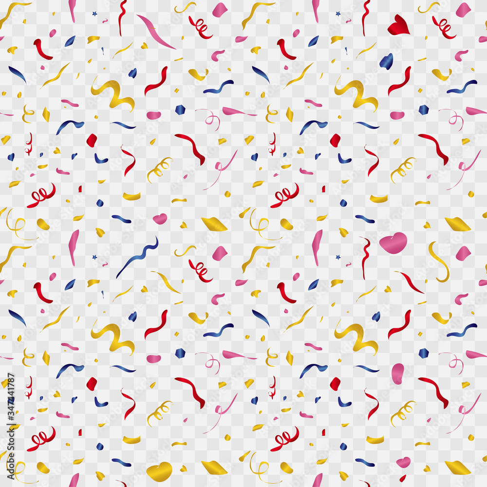 Vector confetti seamless pattern. Colorful shapes on a transparent ...