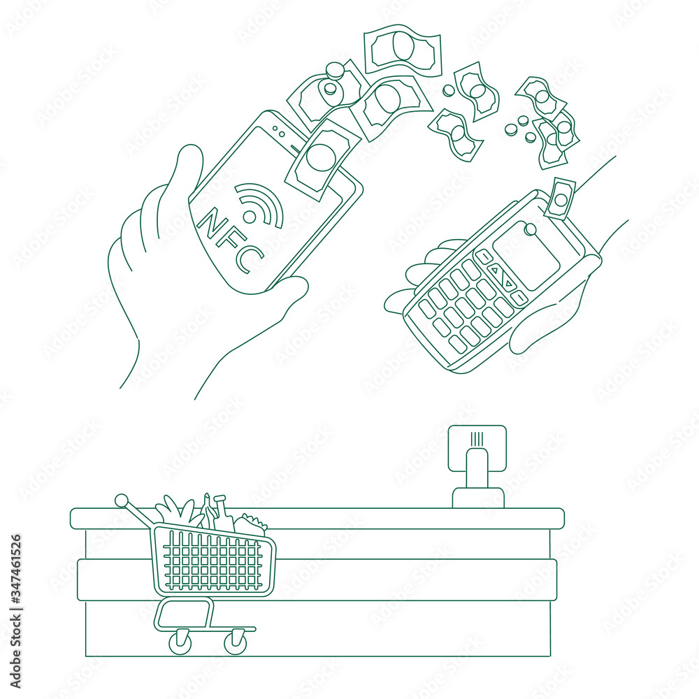 E-pay terminal, money transaction thin line concept vector illustration ...