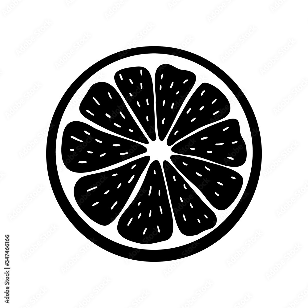 Juicy black-white citrus icon. Stock vector illustration. Isolated ...