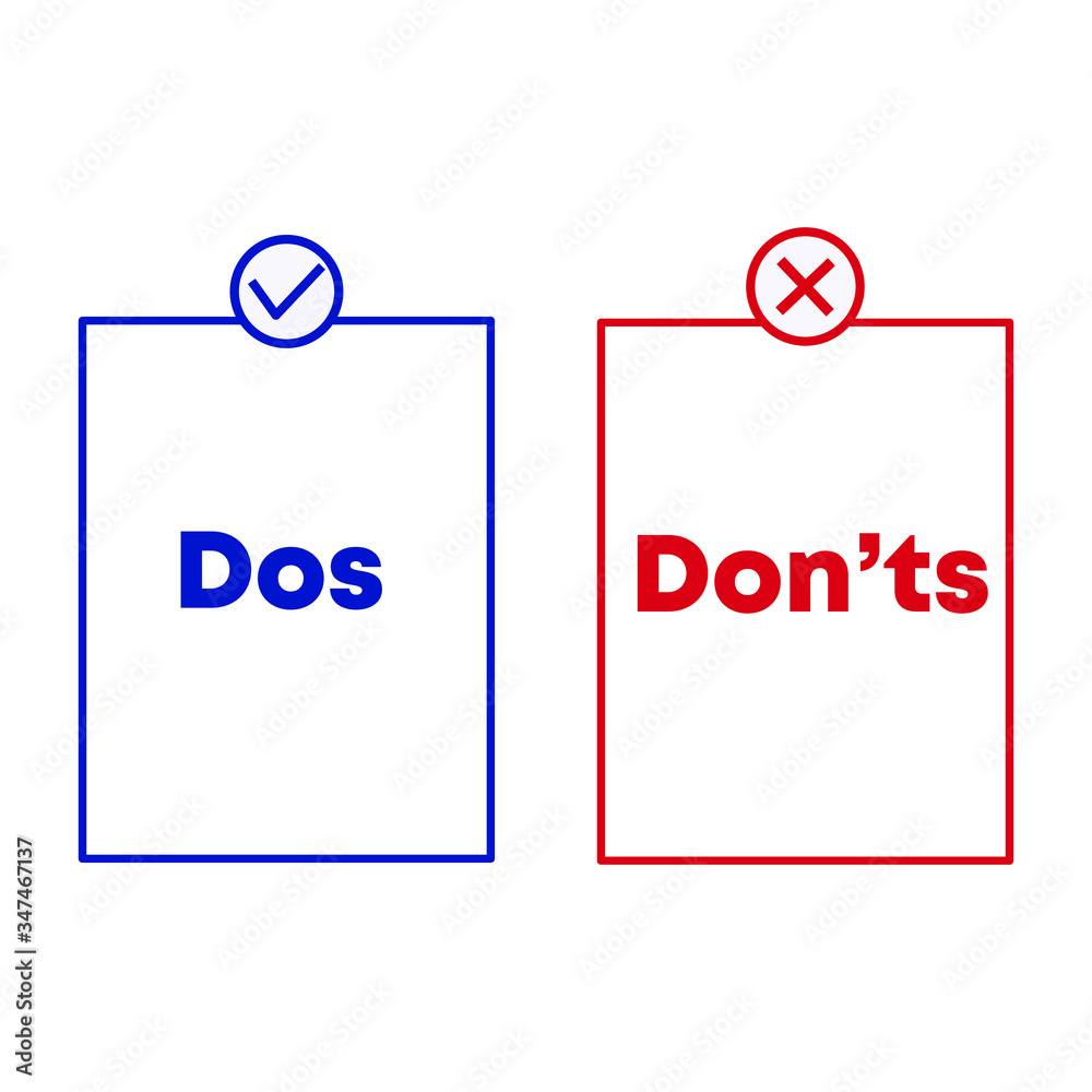Blue Tick and Red Cross with Do's and Don'ts text. Dos and don'ts ...