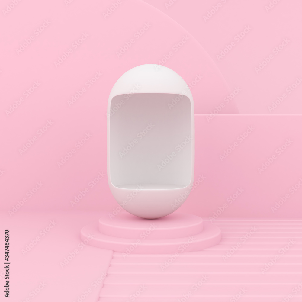 Minimal abstract scene with round empty capsule as a podium ...