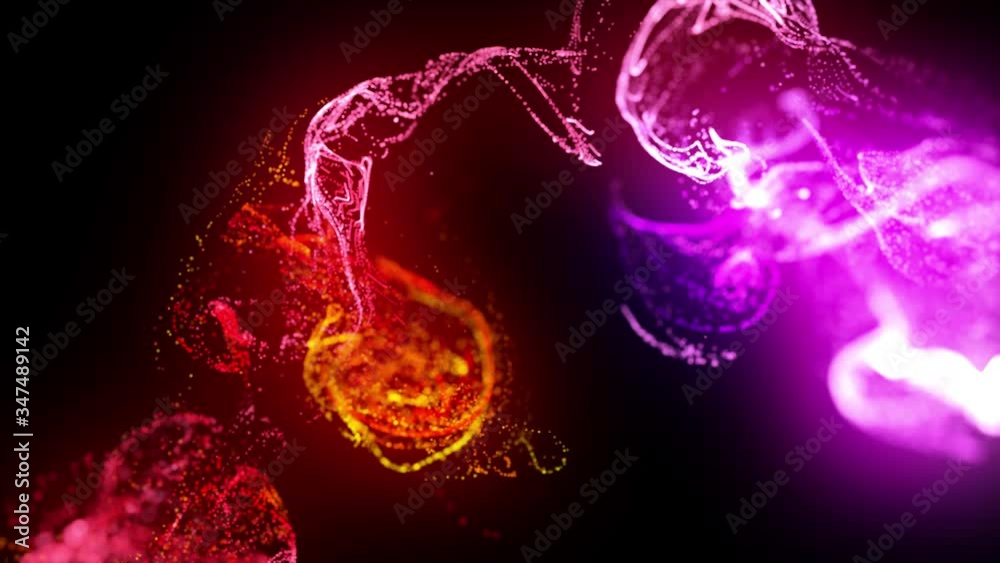 injection of fluorescent red violet ink in water in 4k. 3d render of ...