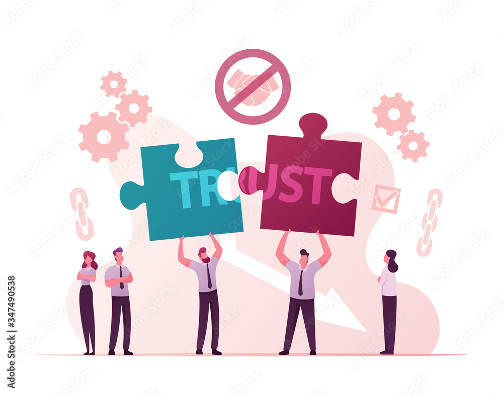 Men Characters Share Puzzle Pieces with Word Trust. Violation of ...