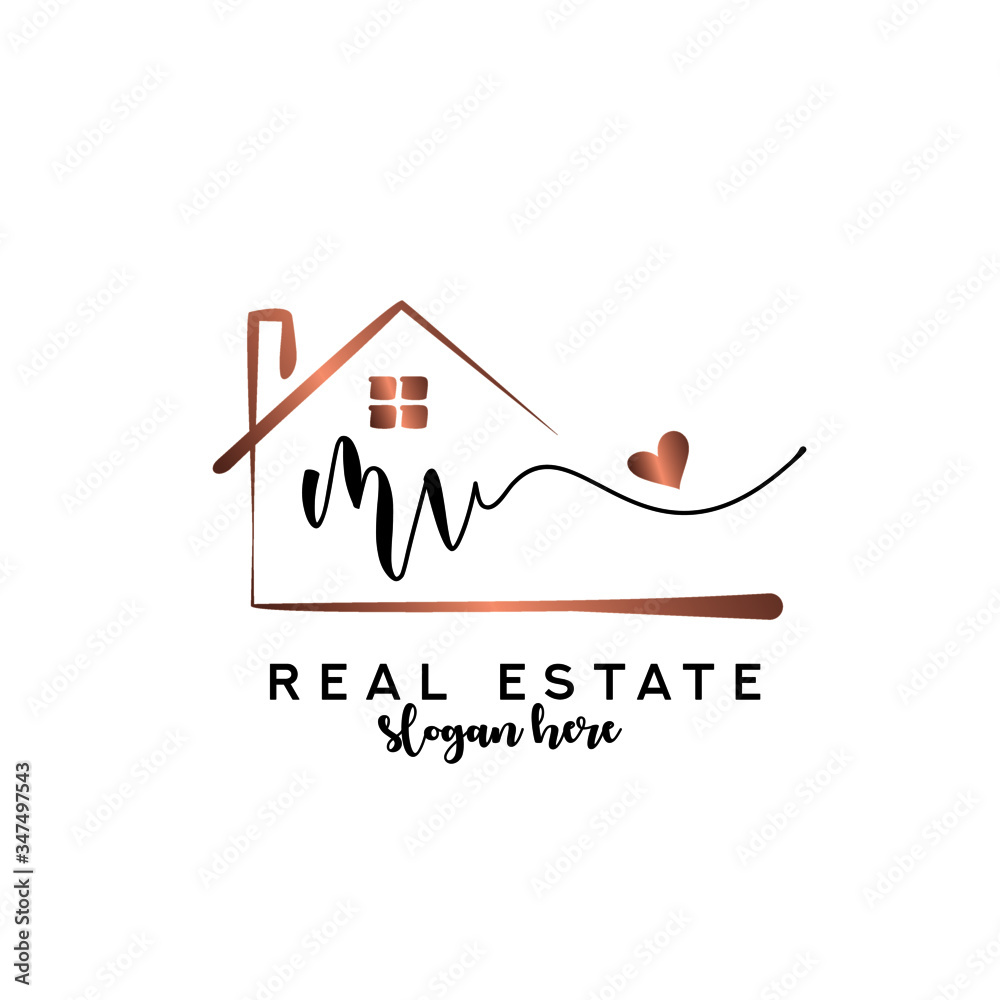 Initial handwriting MV with Real estate logo concept, real estate logo ...