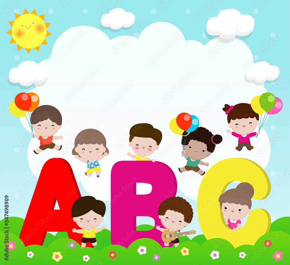 cartoon children with ABC letters, School kids with ABC, children with ...