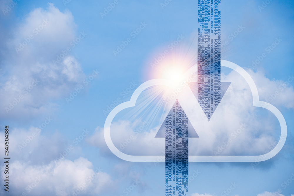 Virtual cloud computing and actual clouds with blue sky.Cloud computing ...