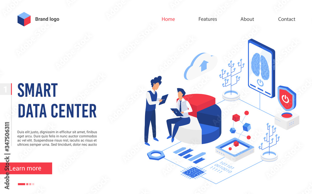 Isometric smart data center vector illustration. Cartoon flat website ...