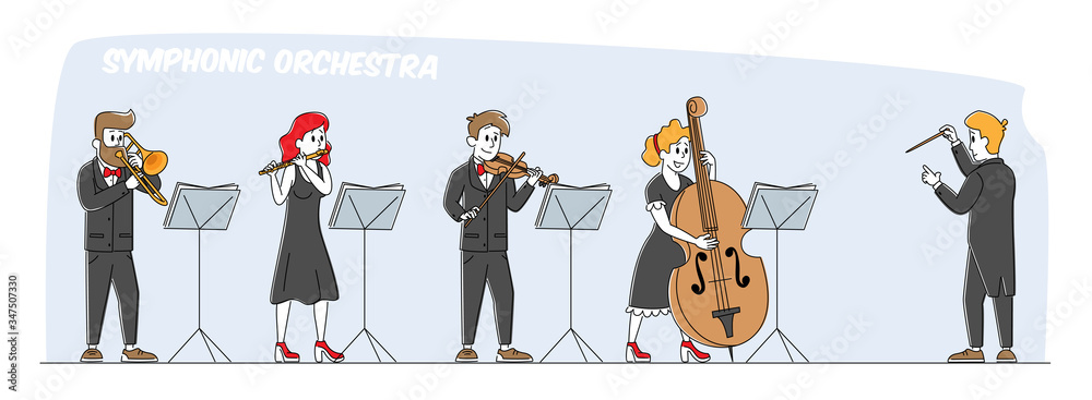 Symphony Orchestra Playing Classical Music Concert. Conductor and ...