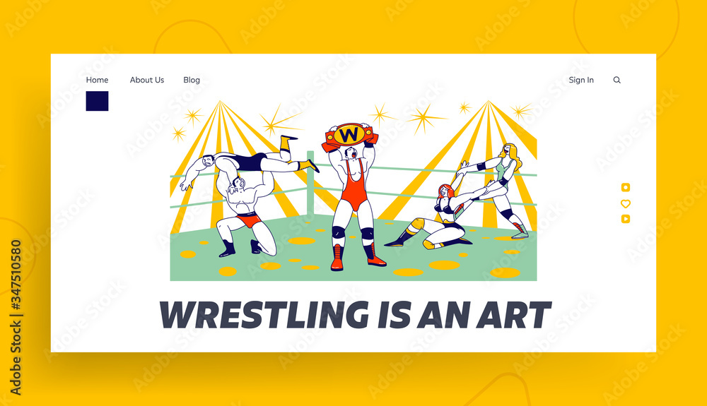Characters Fighting on Wrestling Competition Landing Page Template. Men ...