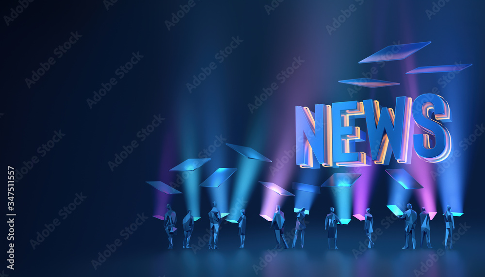 blue news font graphic with orange neon border. graphic of people looks ...