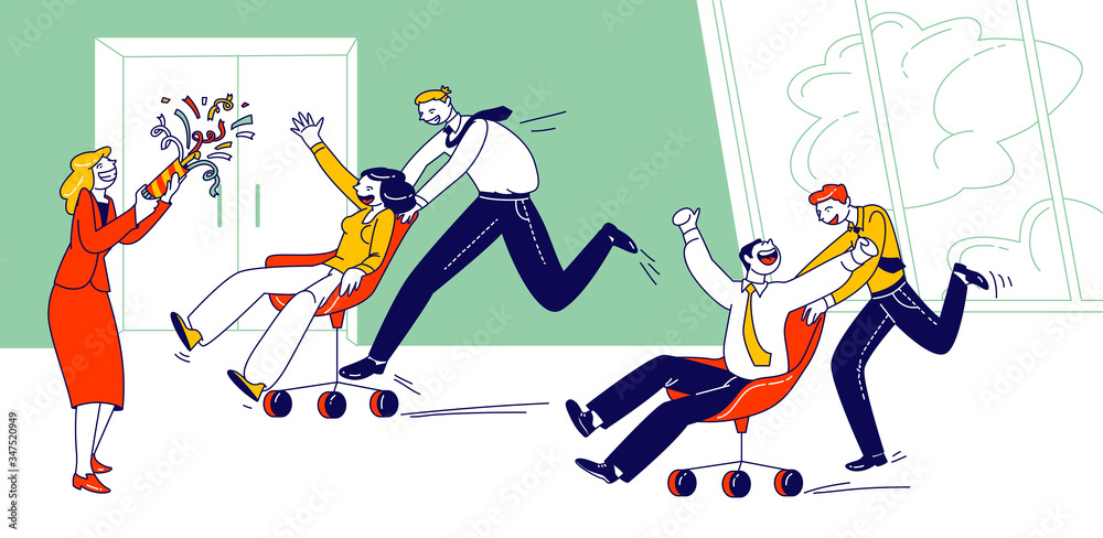 Happy Colleagues Characters Having Fun at Workplace Conducting Office ...