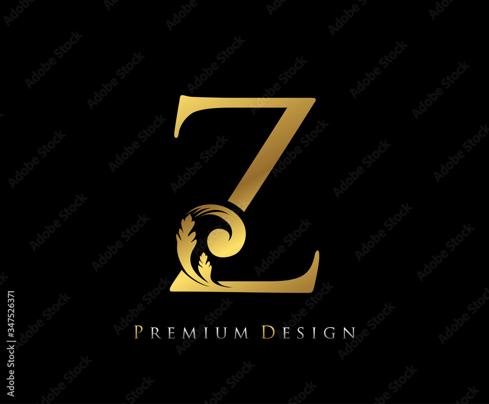 Gold Elegant letter Z. Graceful Royal style. Calligraphic beautiful ...
