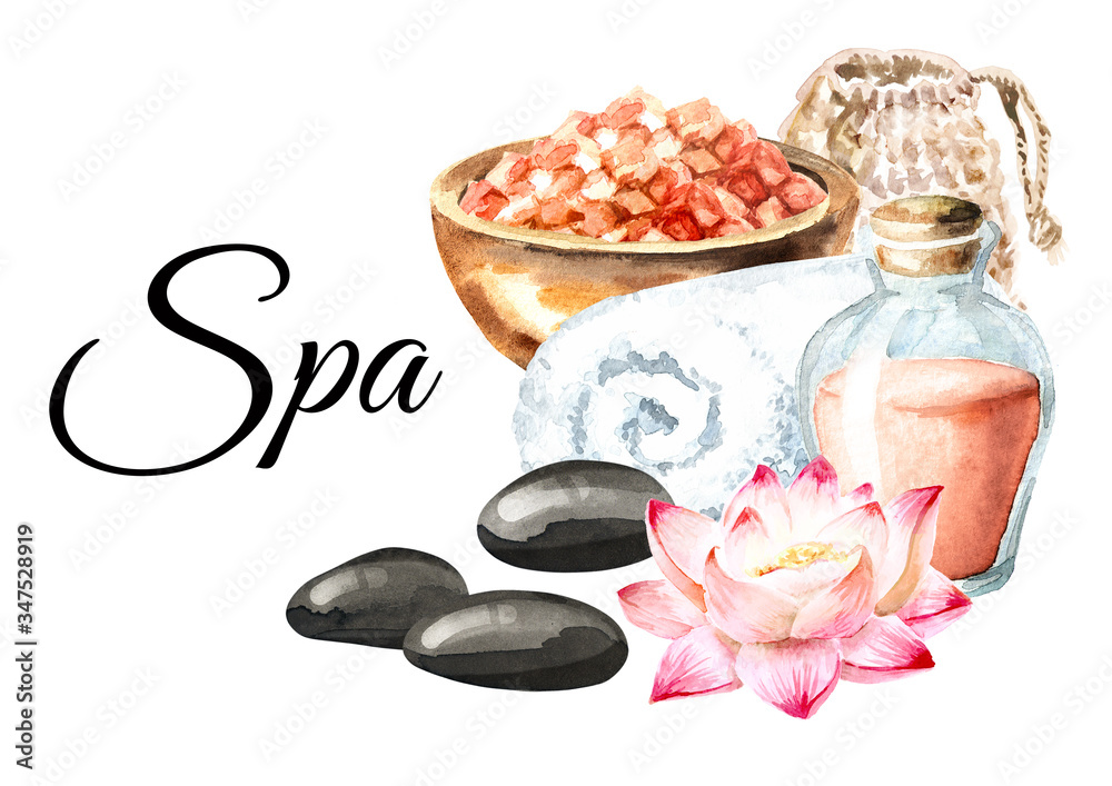 Spa concept. Hand drawn watercolor illustration, isolated on white ...