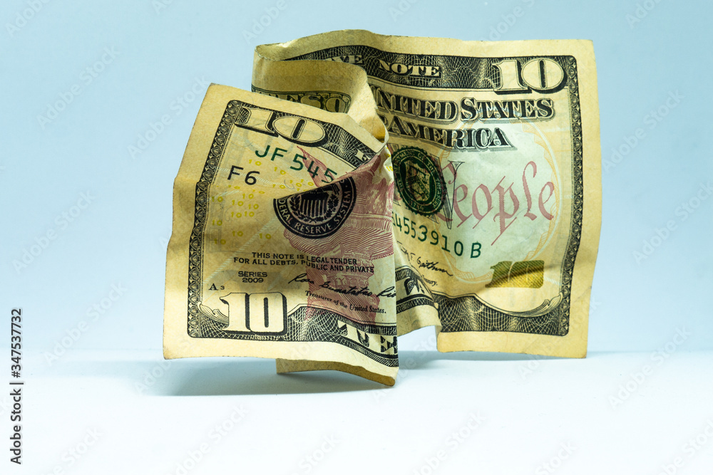 money. real dollars isolated on white background. Broken dollar ...