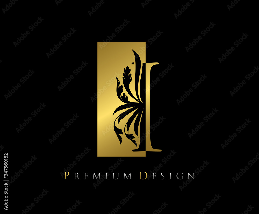 Elegant I Luxury Logo Icon, Vintage Negative Space Gold I Letter Logo ...