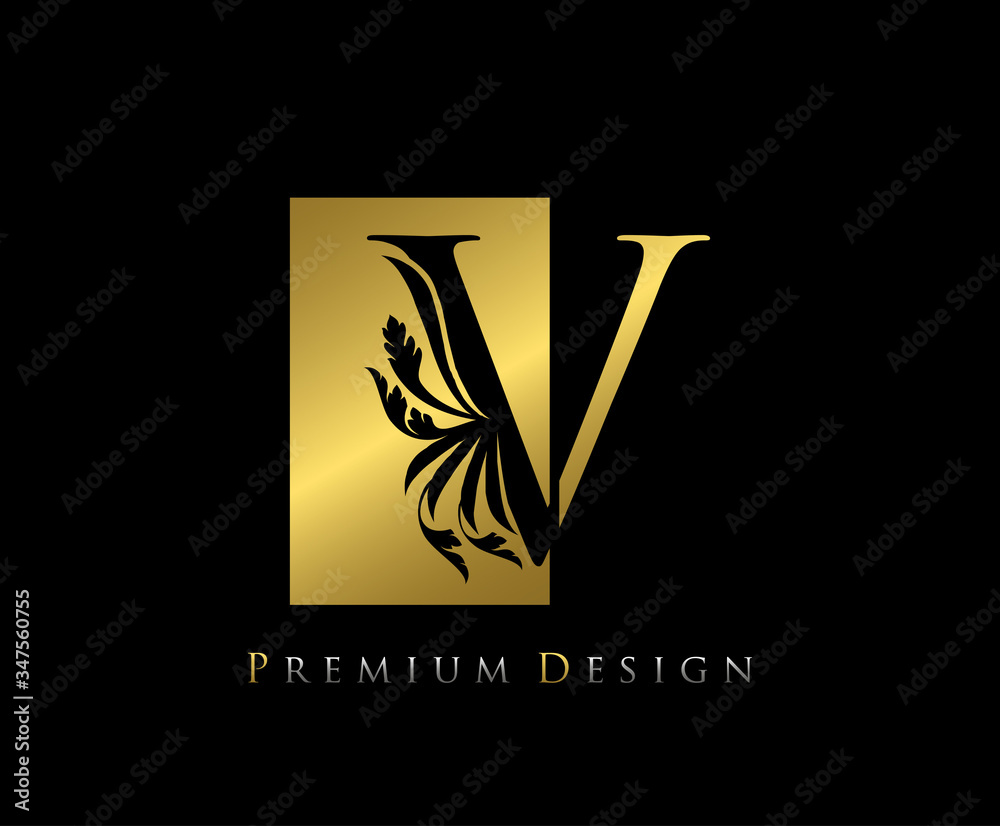 Vecteur Stock Elegant V Luxury Logo Icon, Vintage Negative Space Gold V ...