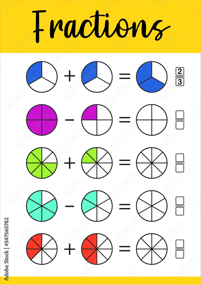 Fractions Addition, Printable Worksheets for kids , math worksheet for ...