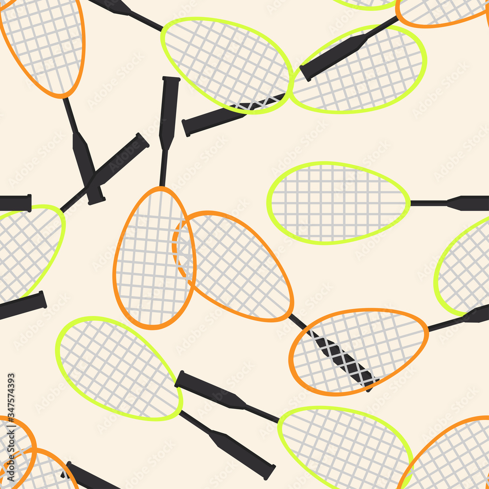 Seamless pattern of squash rackets on a light beige background. Summer ...
