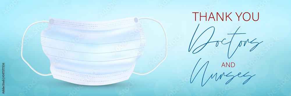 Thank you doctors and nurses greeting card with lettering. Medical face ...